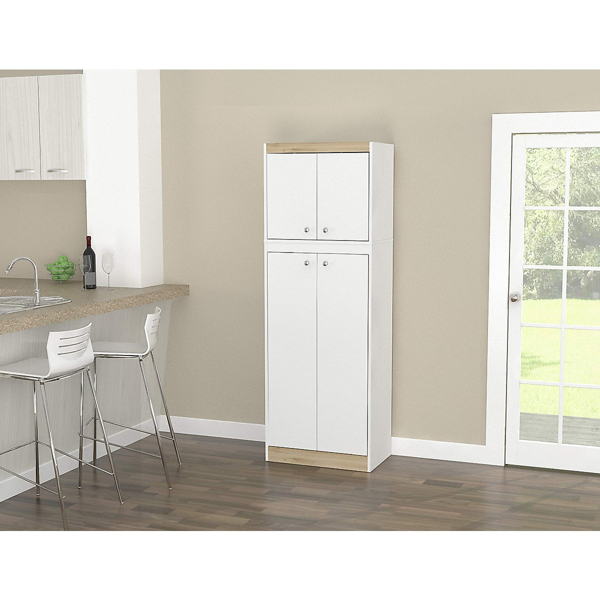 Inval Galley Kitchen 4-Door Storage Cabinet, White & Vienes Oak