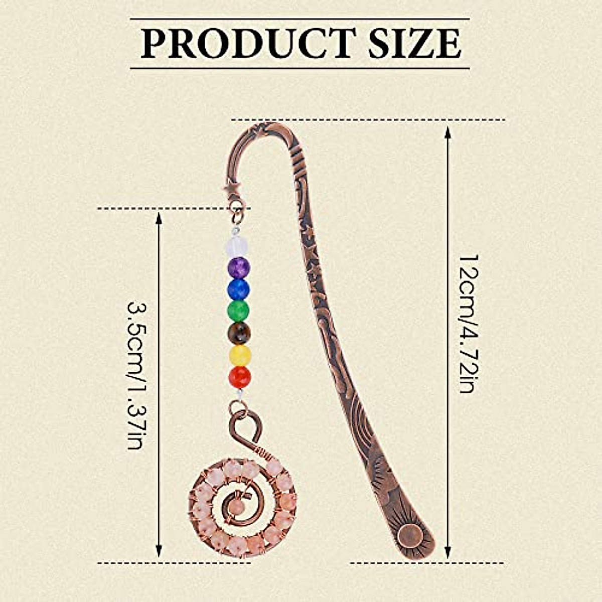 cobee Vintage Metal Bookmarks, Tree of Life Bookmark 7 Chakra Crystal Bookmark Healing Stone Vintage Bookmarks Antique Copper Metal Bookmark Beading Tumbled Gemstones Book Markers(Pink)