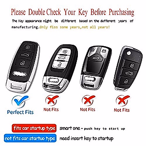 Royalfox 3 Buttons genuine leather smart keyless entry Remote Key Fob case Cover with Keychain for 2019 2020 2021 Audi A6 A6L A7 A8 (black)