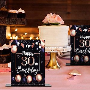 LINGTEER Happy 30th Birthday Black & Gold Balloon Acrylic Table Poster Centerpieces - 2 Pack of Birthday Table Topper,Cheers to Thirty Years Old Bday Party Decorations.
