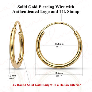 14k Yellow Gold Endless Hoop Earrings 13x1.3mm