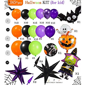 Halloween Balloon Garland Arch Kit 170pcs Orange and Black Purple green balloons with Spooky Spider Bat Pumpkin foil Balloons for fall Halloween Party Decorations
