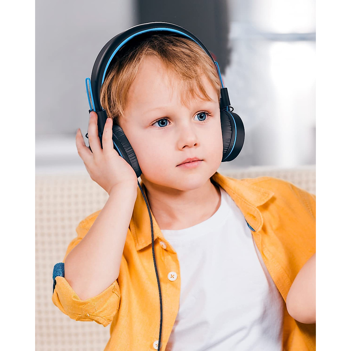 NIVAVA Kids Headphones, K8 Wired Headphones for Kids with Adjustable Headband, 3.5 MM Jack for School, Foldable On-Ear Headset for Girls Boys Kindle Tablet Cellphones Airplane Travel(Blue)