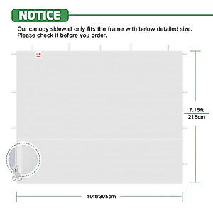 Acepic Instant Canopy Tent Sidewalls for 10x10 Pop Up Canopy 210D Waterproof,4 Piece Sidewalls, with Doors,White(4PCS Sidewalls Only, Canopy Tent NOT Included)