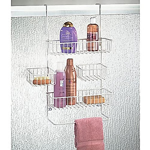 mDesign Steel Over the Door Shower Caddy - Hanging Shower Organizer Rack w/ 4 Baskets, 2 Hooks - In-Shower Hanging Caddy for Bathroom - Over Door Shower Caddy Hanger - Klypon Collection - Matte White