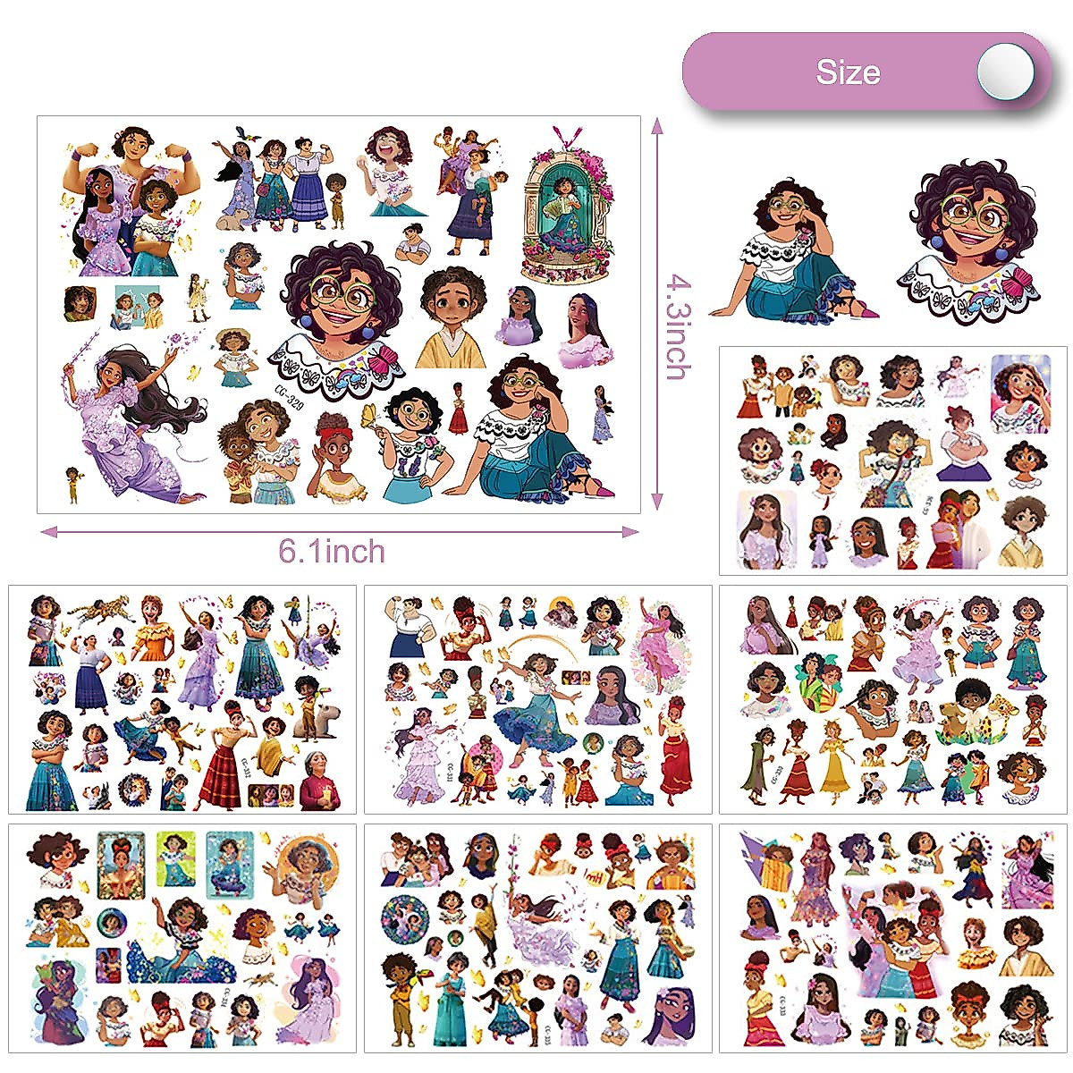 8 Sheets Temporary Tattoos Stickers For Encanto, Encanto Birthday Party Supplies Decorations Party Favors, Gifts for Boys Girls School Classroom Rewards