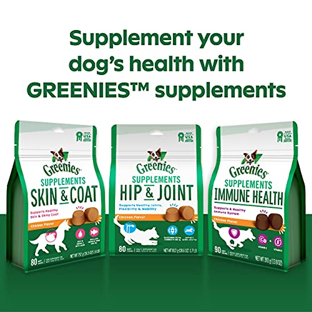 Greenies Hip & Joint Dog Supplements with Glucosamine and Chondroitin, 80-Count Chicken-Flavor Soft Chews for Adult Dogs