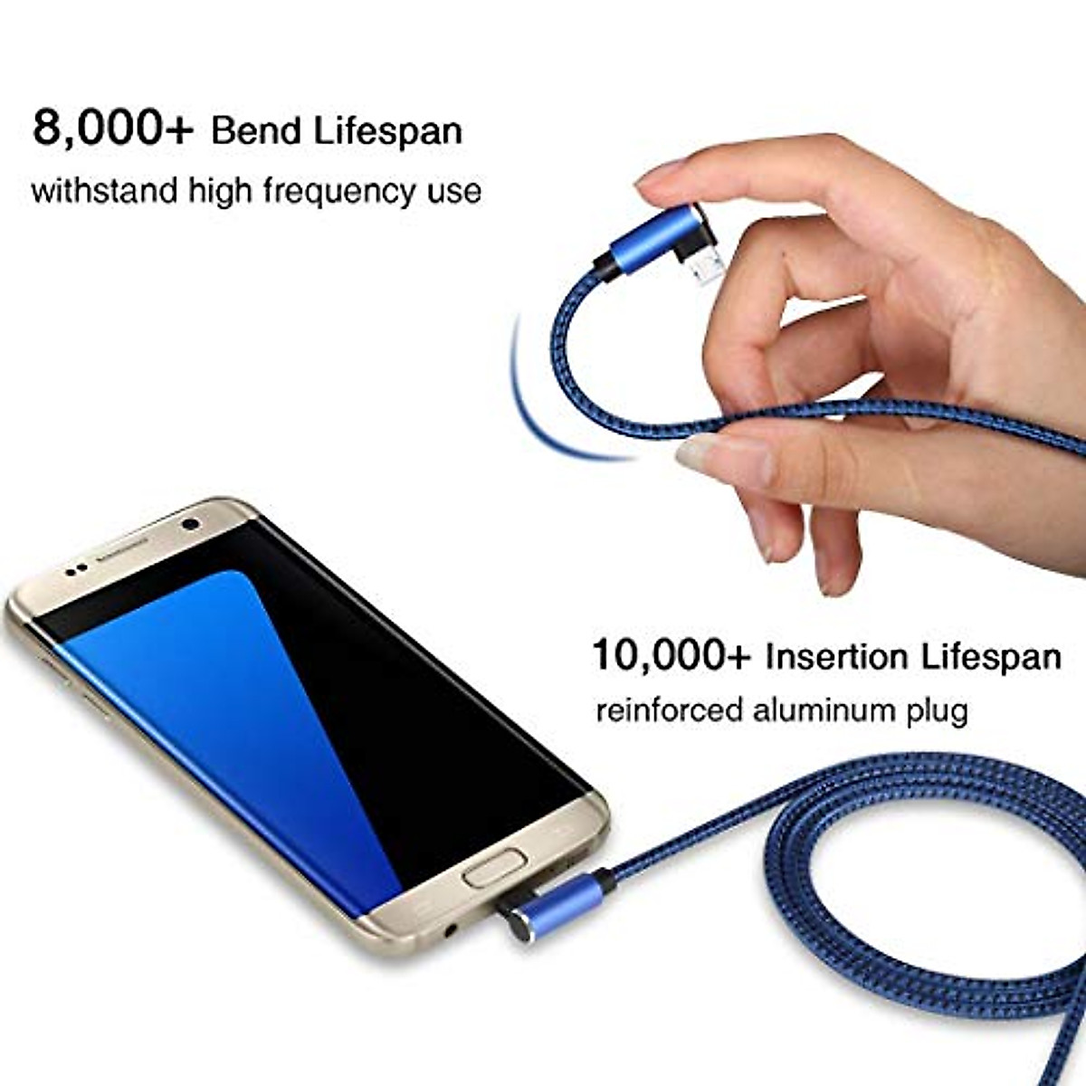 CTREEY Micro USB Cable, 90 Degree 3 Pack 10FT Long Premium Nylon Braided Android Fast Charger USB to Micro USB Charging Cable for Samsung Galaxy S7 Edge/S6/S5 (3 Pack 10FT Blue) (3x10ft)