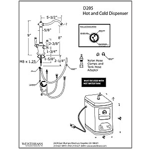 Westbrass D205H-05 Victorian 9" Hot/Cold Water Dispenser & Tank, Polished Nickel