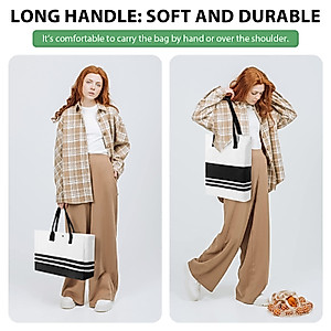 2PCS Canvas Tote Bag, Initial Personalize Bag Canvas Bags Beach Bag Reusable 16oz Canva Shopping Bag, Birthday Holiday Party Christmas Gift, for Mother Teacher Women Friends Bridesmaids, Thickstripes