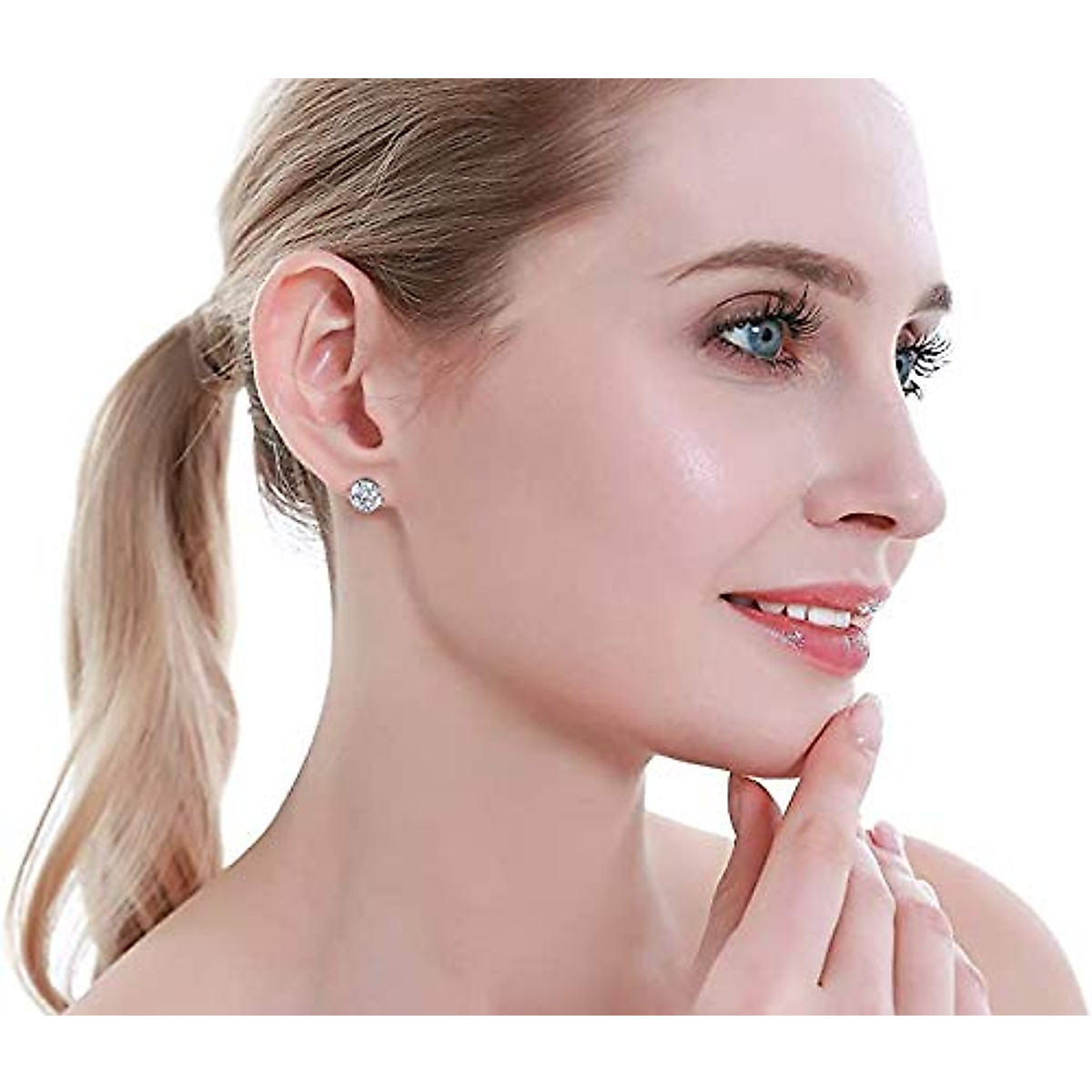 Surgical Steel Earrings Sterling Silver Earrings Stainless Studs for Most Ears 6 Pairs Round Clear Cubic Zirconia Earrings Multi Piercing Ears CZ Simulated Diamond Stud Earring Women Men Boys Girls…