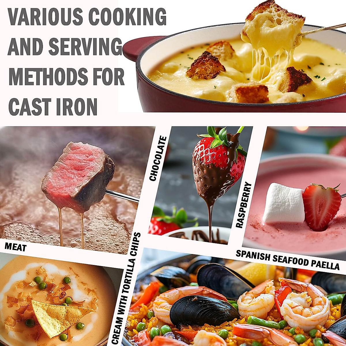 Artestia 11-Piece Cast Iron Fondue Set with Adjustable Burner 6 Colored Forks, 5-Cup Red Cheese Fondue Pot, Perfect for Chocolate, Caramel, Meat, 4-6 Person