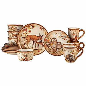 Certified International Pine Forest 16 pc Dinnerware Set, Service for 4, BROWN