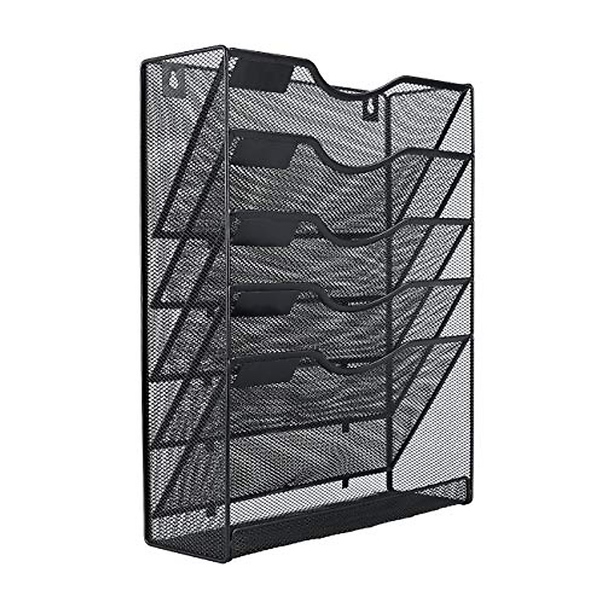 EasyPAG Mesh Wall Hanging File Organizer Holder 5 Tier Vertical Pocket Magzine Rack with Tray | Sides Closed ,Black