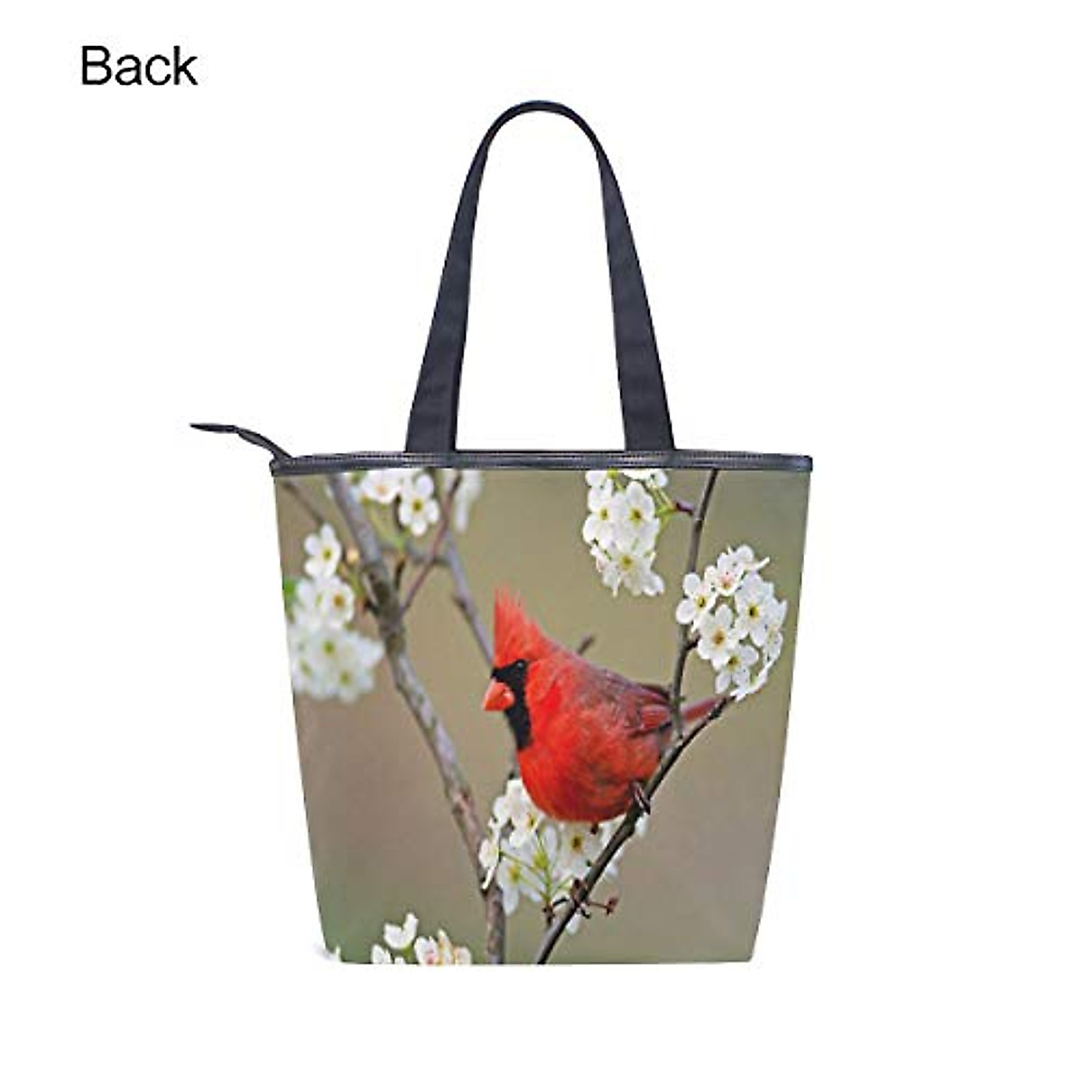 Women's Canvas Zipper Closure Handbag Red Cardinal Bird Tote Bag with Large Capacity