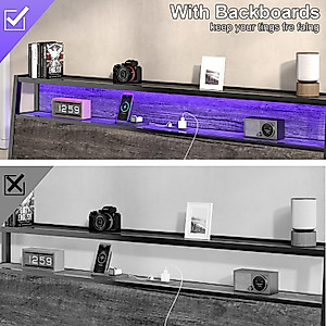 CHABUILDREARK Twin Bed Frame with LED Lights, Metal Platform Bed with Ergonomic Storage Headboard and Charging Station, Kids Twin Bed Frame, No Box Spring Needed, Easy Assembly, Grey