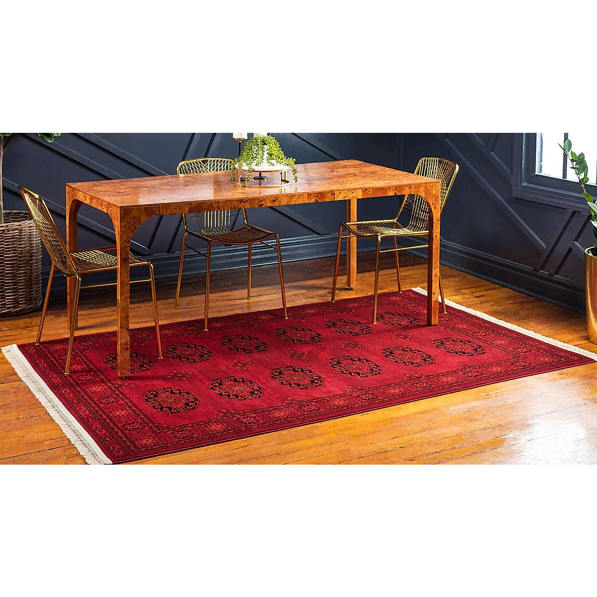 Unique Loom Tekke Collection Over-Dyed Saturated Traditional Torkaman Area Rug, 7 ft 0 in x 10 ft 0 in, Red/Black
