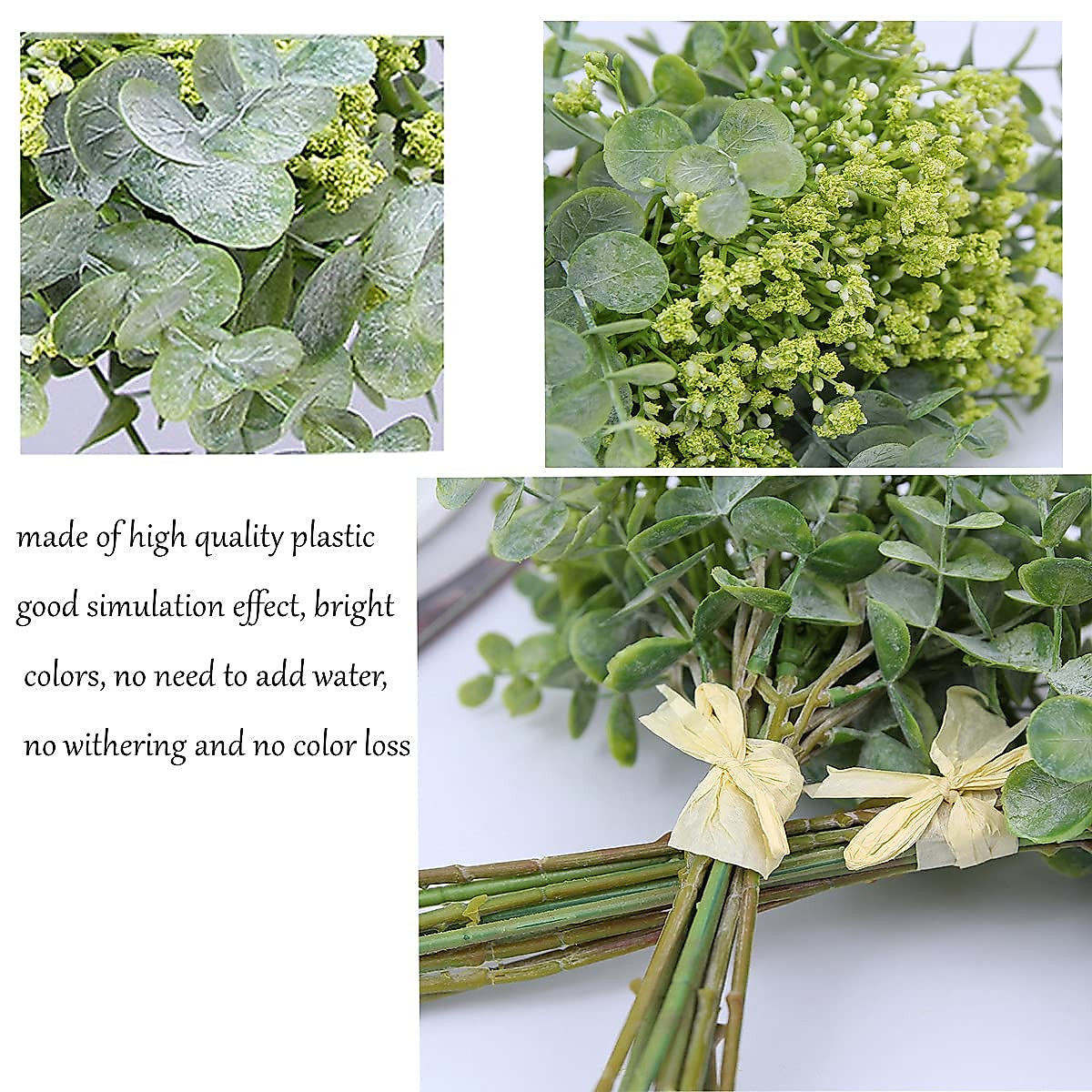 DLWJMDX A Bunch of Artificial Flowers Real Touch Babies Breath Flowers Artificial Eucalyptus Leaves Bouquet for Wedding Party Floral Arrangement Home Garden Office Festive Decoration