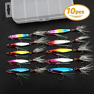 Fishing Jigs Metal Fishing Spoons Lures Hardbaits, Spinner Blade Bait Long Casting 3D Eyes Treble Hook VIB Swimbait Freshwater Saltwater Fishing jigs for Bass Walleye (C-10pcs 0.25oz&0.35oz)
