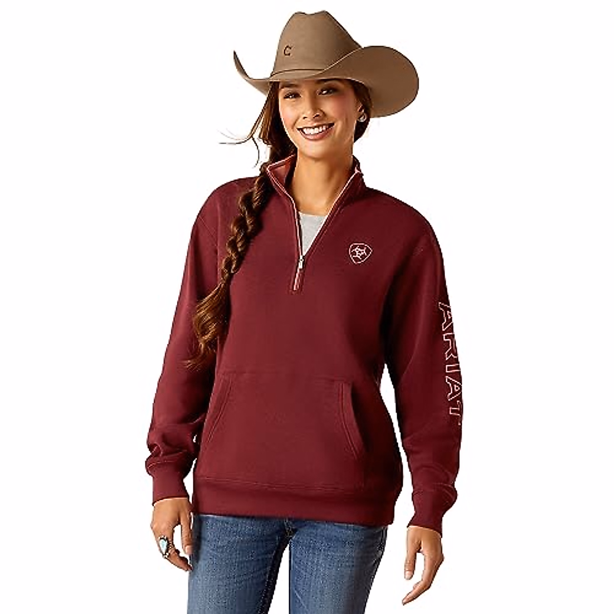 ARIAT Women's Logo 1/2 Zip Sweatshirt - Tawny Port, XX-Large