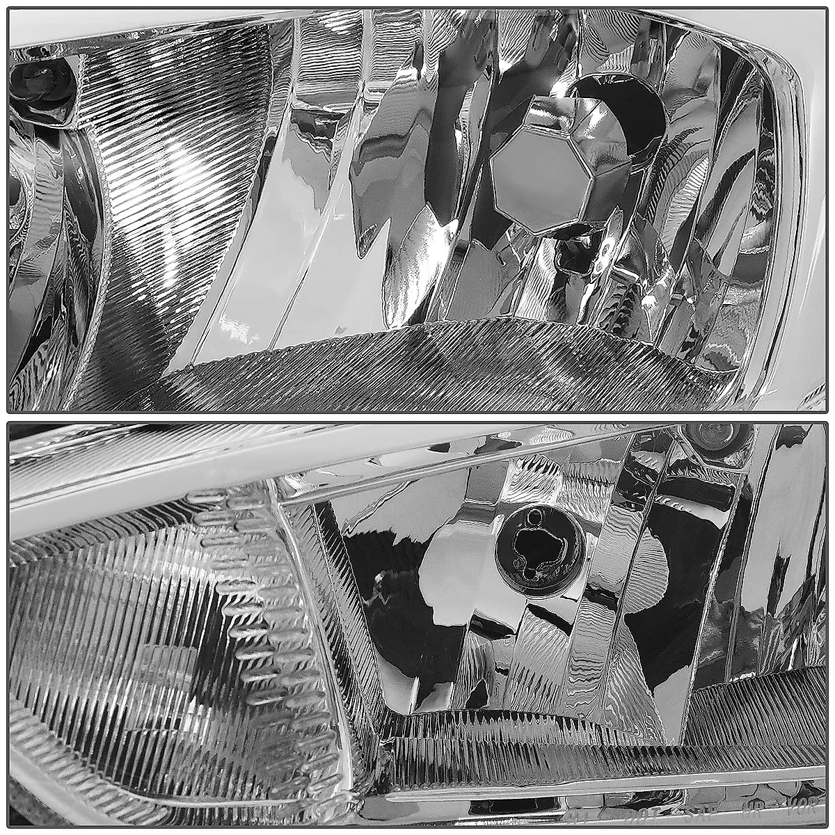 DNA MOTORING HL-OH-FF16-CH-AM Pair Chrome Housing Amber Corner Headlights Replacement For 15-18 Focus Fits Halogen Headlight Models