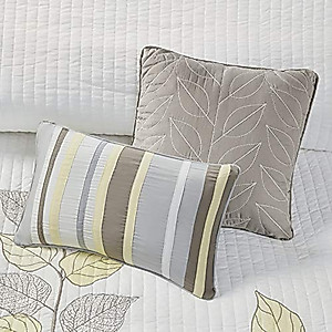 Madison Park Caelie Quilt Modern Classic Design All Season, Breathable Coverlet Lightweight Bedding Set, Matching Shams, Decorative Pillow, King/Cal King(104"x94"), Leaf Yellow 6 Piece