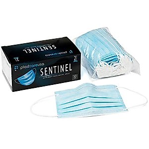 ASTM Level 2 Blue 3-Ply Earloop Face Masks by PlastCare USA (Box of 50)
