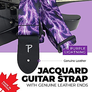 Perri’s Leathers Adjustable Guitar Straps for Kids, Men & Women - Polyester Guitar Strap for Acoustic, Bass and Electric Guitar - Adjustable Size – Metallica Purple Ride the Lightning Style