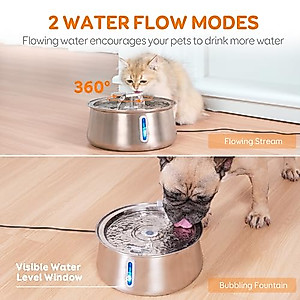 Pawque Stainless Steel Cat Water Fountain Inside, 4.0L/1.05Gal Automatic Pet Fountain Dog Water Bowl with Water Level Window & Ultra-Quiet Pump for Multiple Cats Small Medium Dogs Pets