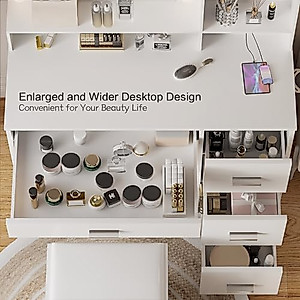 YESHOMY Vanity Desk with Mirror, Power Outlet and 10 Lights, Makeup Table with 4 Drawers, 3 Color Modes Available for Bedroom, White