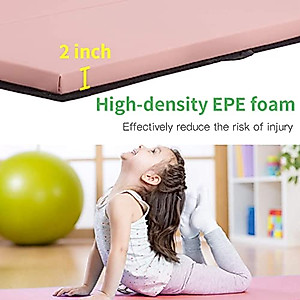 Thick Gymnastics Exercise Mat, 4'x6'x2"Extra Thick High Density Anti-Tear Folding Tumbling Mats Gymnastics for Home, Gym Mat for MMA, Stretching Yoga Cheerleading Martial Arts (Pink)