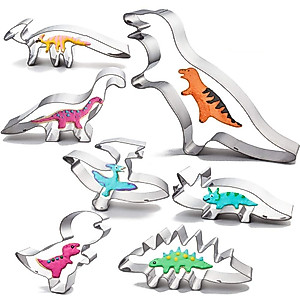 TINGSING Dinosaur Cookie Cutters, 7 Pieces Dinosaur Biscut Cutter Stainless Steel Dinosaur Shapes Baking Mold Fondant Candy Food Sandwich Cutters for Kids Dinosaur Theme Birthday Party Supplies