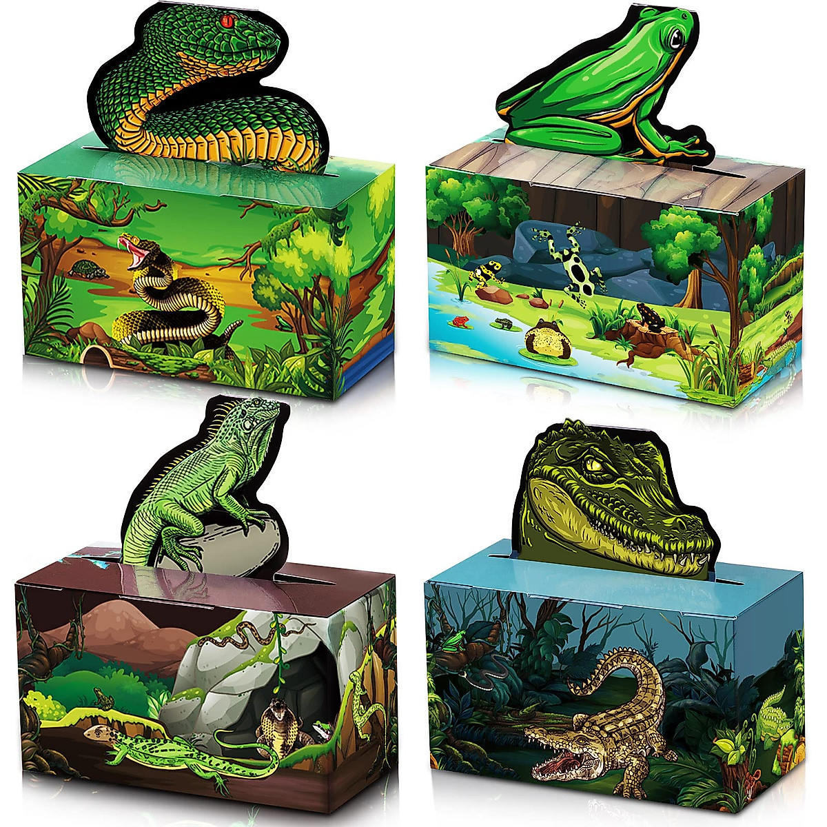 Nezyo 24 Pcs Reptile Birthday Party Supplies Snake Party Decorations Lizard Frog Crocodile Boxes for Jungle Baby Shower Birthday, 4.8 x 2.4 x 6.3 Inch