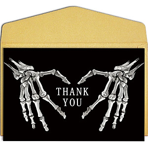Qiliji Gothic Thank You Card for Him Her, Goth Skeleton Heart Hands Thank You Card, Halloween Party Thank You Card, Wedding Thank You Card, Spooky Appreciation Card