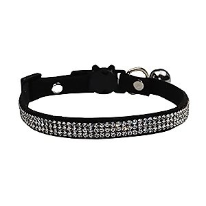 WDPAWS Rhinestones Cat Collars Adjustable Bling Pet Collars Cat Collar Breakaway with Bells Soft Velvet Collar Adjustable Safety Cat Collar with Bell for Cats and Small Dogs (Black)
