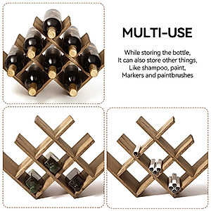 KIRIGEN 8-Bottle Countertop Wine Rack - Wine Bottle Holder for Bar Table/ Wine Cabinet Free Standing - Wood 3-Tier Wine Display and Storage Shelves Dark Brown XHJJ3-DBR