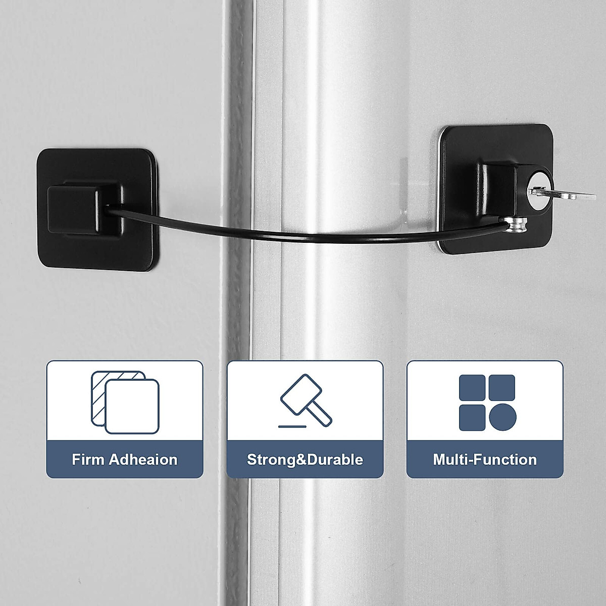 Secure Your Refrigerator and Cabinets with 2 Pcs Fridge Lock(4 Key) – Refrigerator Lock – Child and Adult Safety Locks with Keys for Pantry, Freezer, and More! (Black)