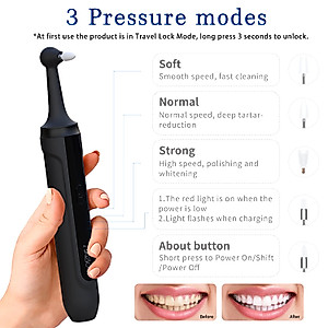 Akizbeir Electric Tooth Polisher, with 5 Replacement Heads, 2000mAh-Charging Model, Household Dental Tartar Calculus Remover Teeth Whitening Cleaning Kit for People and Pet Dog（Black）