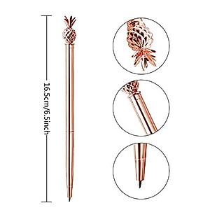 ZZTX 3 PCS Rose Gold Ballpoint Pens Metal Pen Bling Topped with Pineapple with Refills Black Ink Office Supplies Gift Pens For Christmas Wedding Birthday