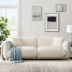 Hison Lambswool 2 Seat Cushion Couch 87'' Comfy Couch for Living Room Lambswool Sofa with 2 Pillows (White)