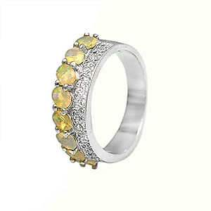 Natural Ethiopian Opal Solid Fire October Birthstone Gems 925 Sterling Silver Engagement Cluster Ring (sterling-silver, 5.5)