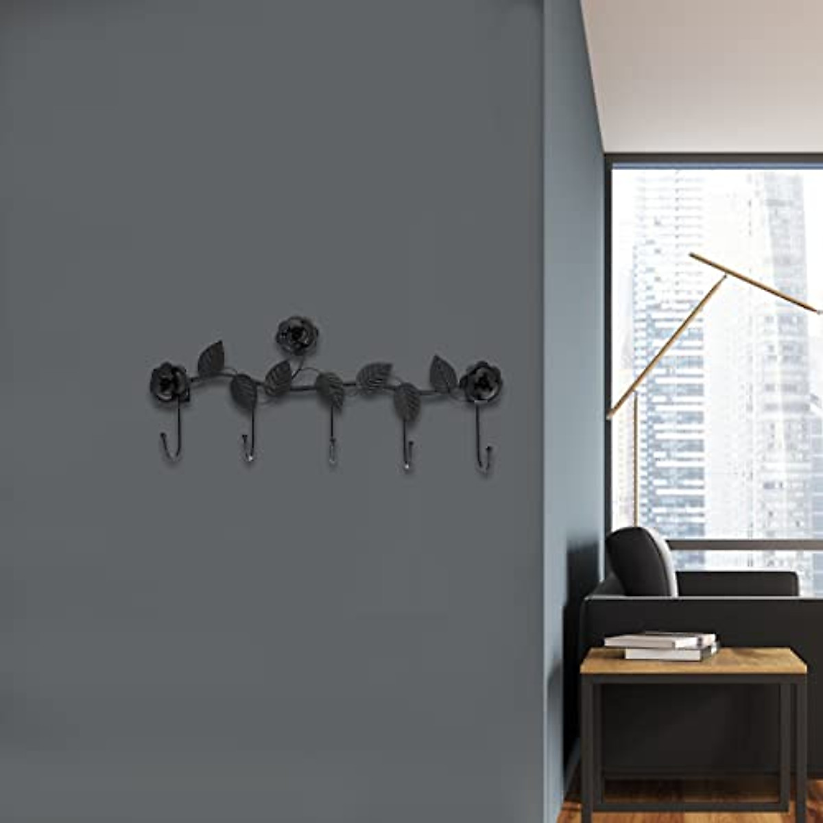 Zerodeko Iron Art Wall Hook Door Back Hook Storage Rack Rose Flower Hook Towel Hook Holders Wall Mounted Hanger Coat Rail Rack Hat Hooks Organizer Black Coat Hook Rack