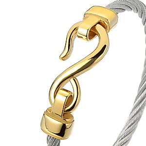 COOLSTEELANDBEYOND Stainless Steel Infinity Love Bangle Bracelet for Women and Silver Gold Two-Tone