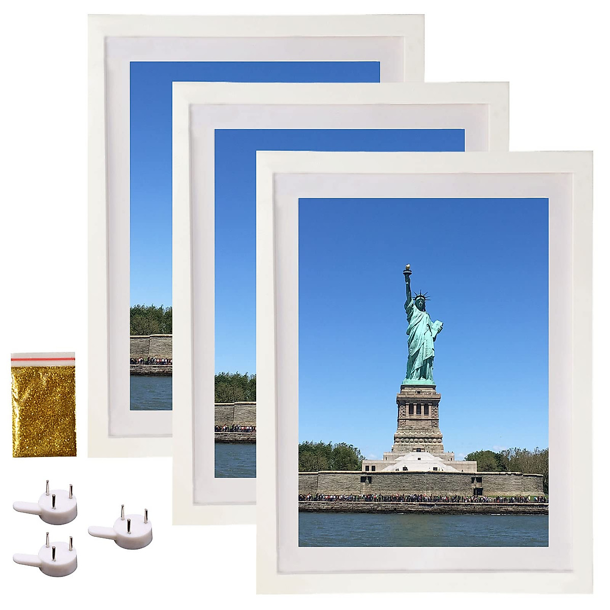 12x16 Wood Picture Frame Diamond Painting Frames 30x40cm Diamond Art Frame Display 12x16in / 30x40 cm Without Mat or 10x14 in/ 25x35cm with Mat 12 x 16 Photo Poster Frame Wall Hanging - White 3 Pack