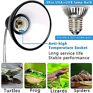 Reptile Heat Lamp, UVA UVB Reptile Light Basking Spot Lamp, Turtle Aquarium Tank Heating Lamps Holder & Switch Fixture for Aquatic Turtles Tortoise Snake Lizards Terrarium Amphibian with 3 Heat Bulbs