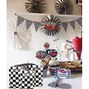 LYT 30 PCS Black and White Checkered Racecar Gift Bags Birthday Party Supplies for Kids Race Car Theme Party Gift Bags