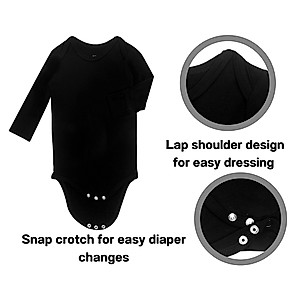 GUISBY Baby Rayon made from Bamboo Bodysuit, Cozy Long Sleeve Bodysuits Sleep'N Play Romper Black 3-6 Months