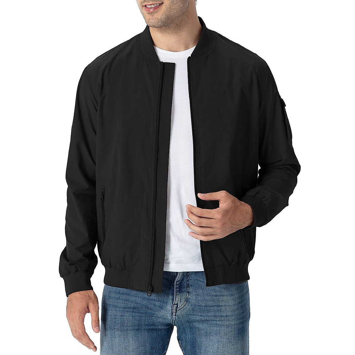 Rdruko Men's Windbreaker Lightweight Bomber Jacket Causal Fashion Light Jacket(Black, US L)