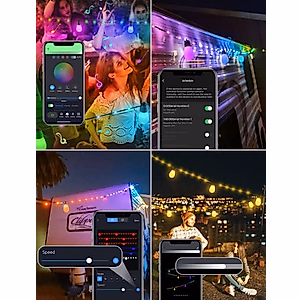 Outdoor String Lights Custom Modes - 50Ft Patio Lights with Rope Fairy App Control RGBW Smart Dimming Outside Light with Schedule Timer 84 LED 15 Edison Bulb for Backyard Garden Party Wedding Holidays