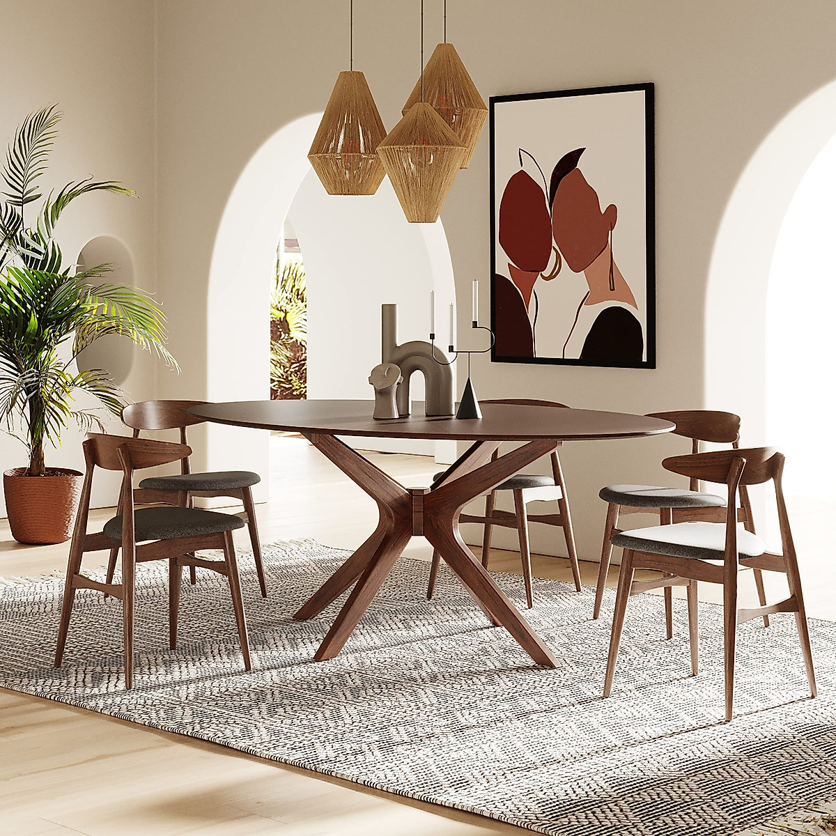 Limari Home Poype Collection Modern Style Walnut Finished Oval 8 Persons Dining Table With Solid Wood Legs and Base, Brown